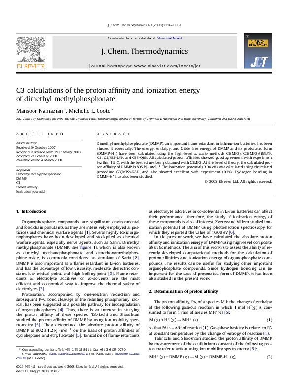 (PDF) G3 calculations of the proton affinity and ionization energy of ...