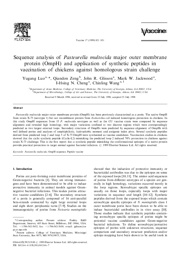 (PDF) Sequence analysis of Pasteurella multocida major outer membrane ...