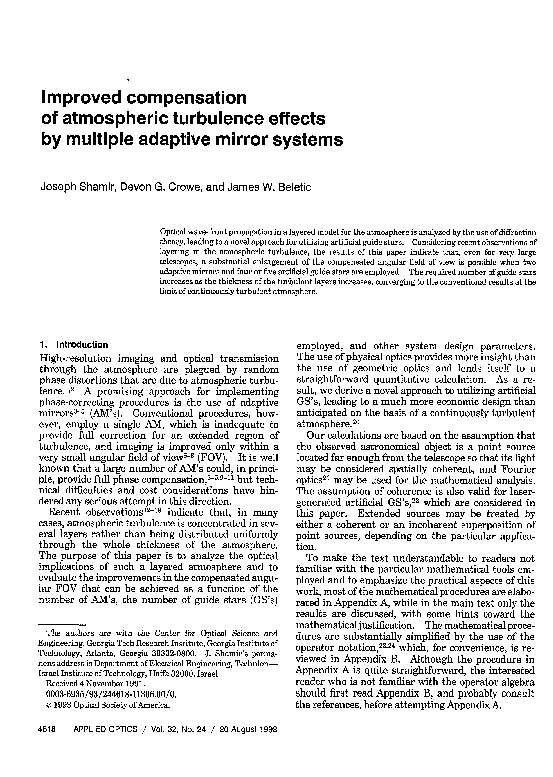 (PDF) Improved compensation of atmospheric turbulence effects by ...