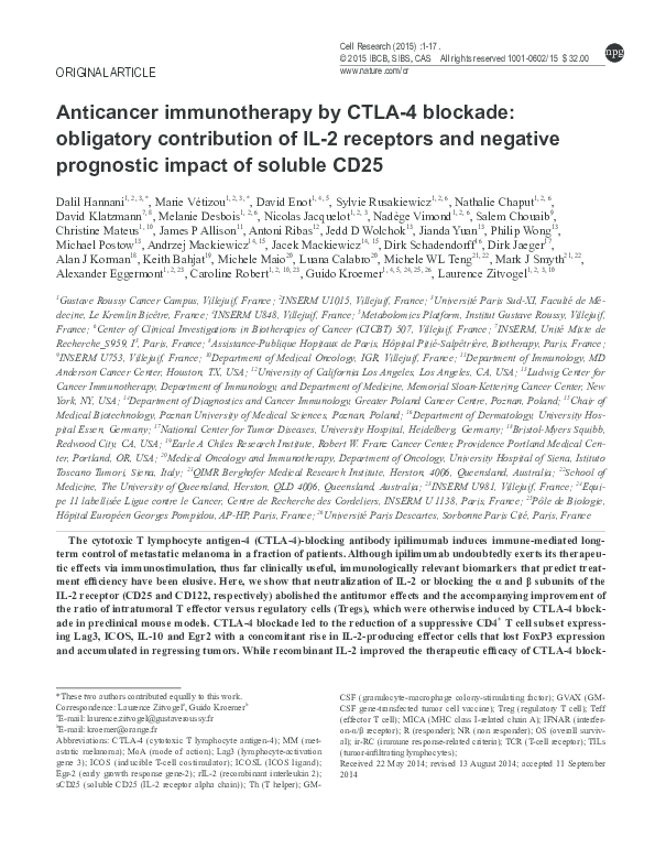 (PDF) Anticancer immunotherapy by CTLA-4 blockade: obligatory contribution of IL-2 receptors and ...