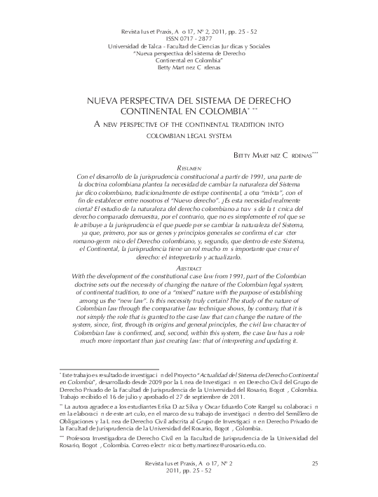 NUEVA PERSPECTIVA DEL SISTEMA DE DERECHO CONTINENTAL EN COLOMBIA * ** A ...