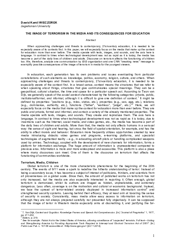(PDF) THE IMAGE OF TERRORISM IN THE MEDIA AND ITS CONSEQUENCES FOR ...
