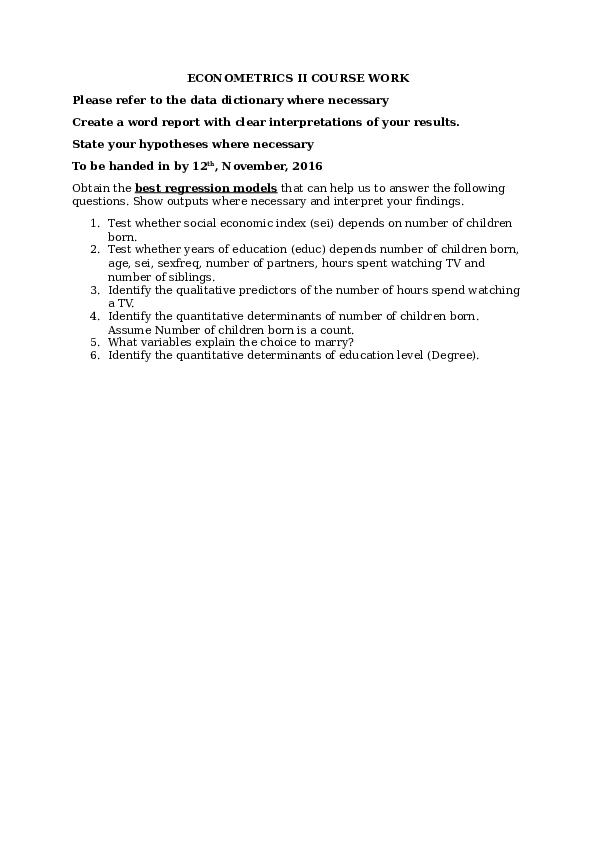 Doc Econometrics Ii Course Work