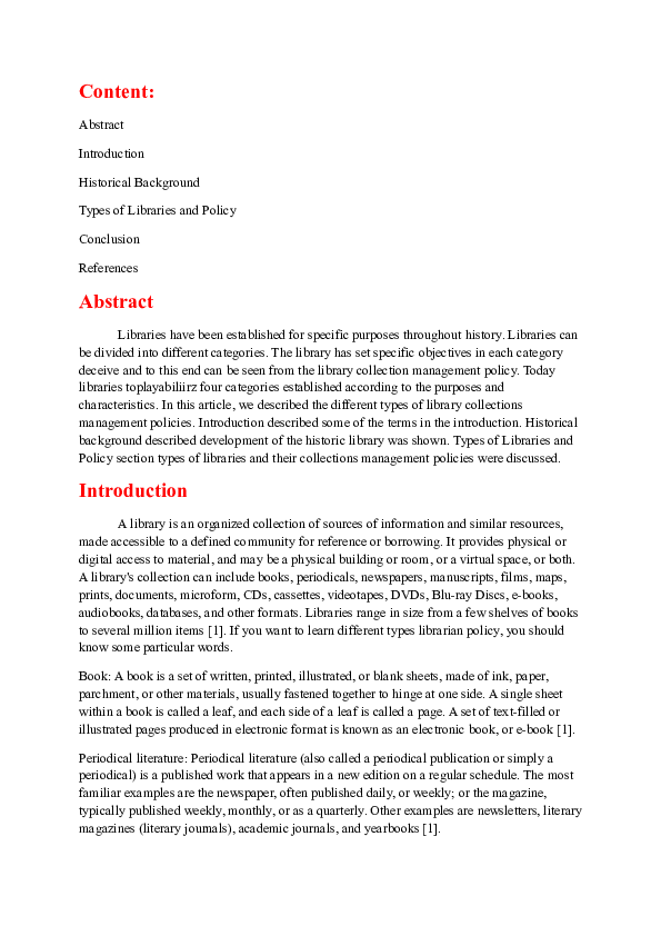 (DOC) Collection management different types of libraries