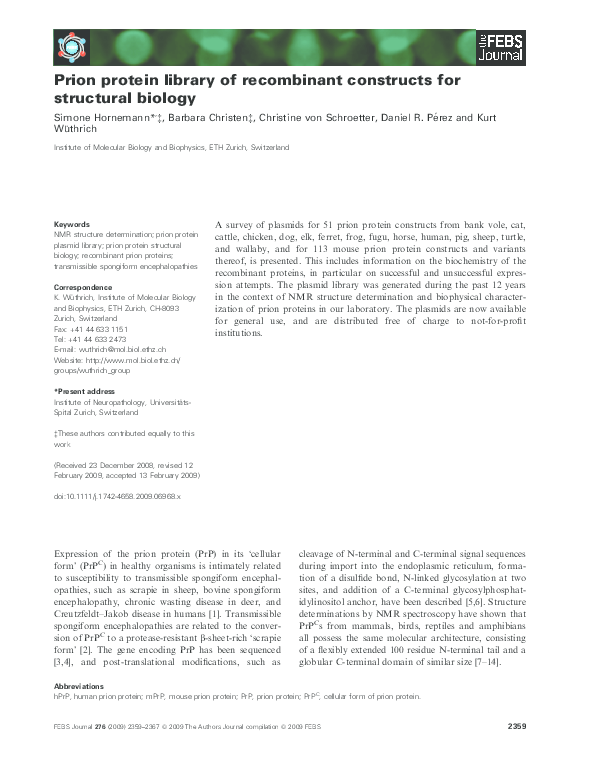 (PDF) Prion protein library of recombinant constructs for structural ...