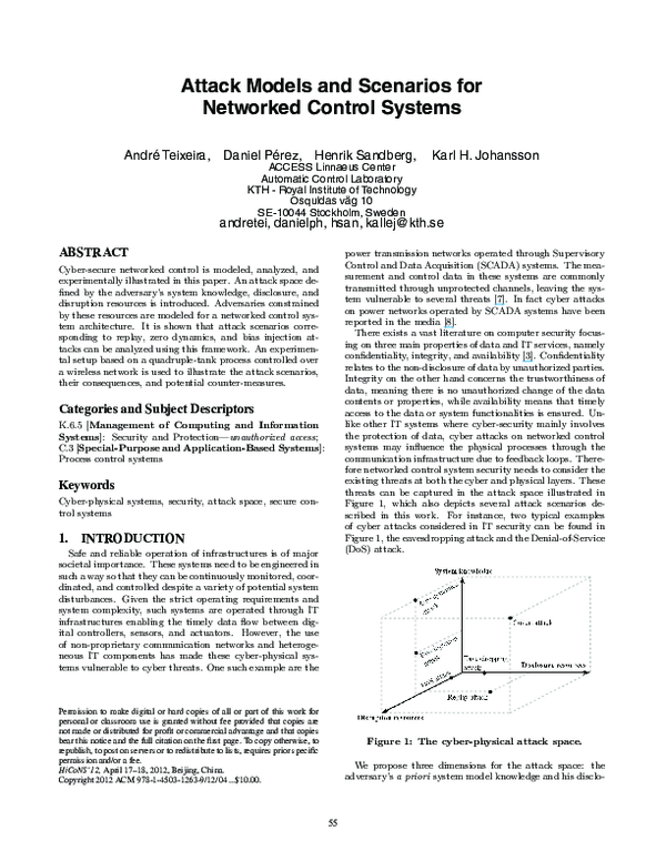 (PDF) Attack models and scenarios for networked control systems