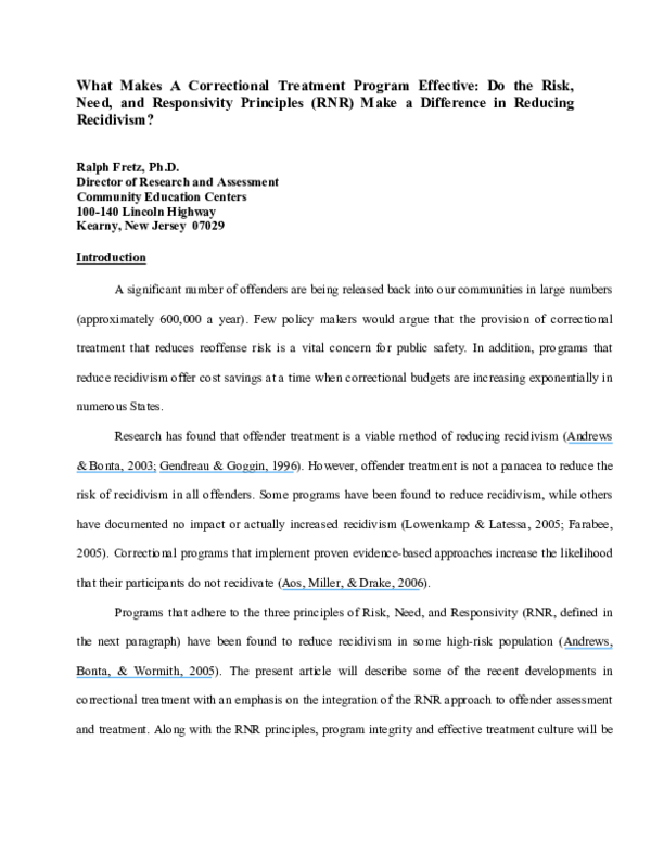 (PDF) What Makes A Correctional Treatment Program Effective: Do the ...