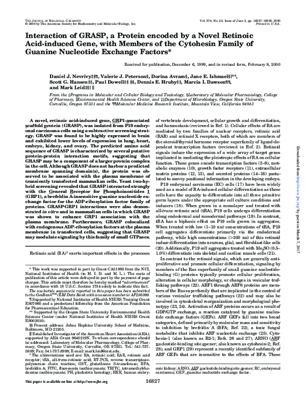 (PDF) Interaction of GRASP, a Protein encoded by a Novel Retinoic Acid ...