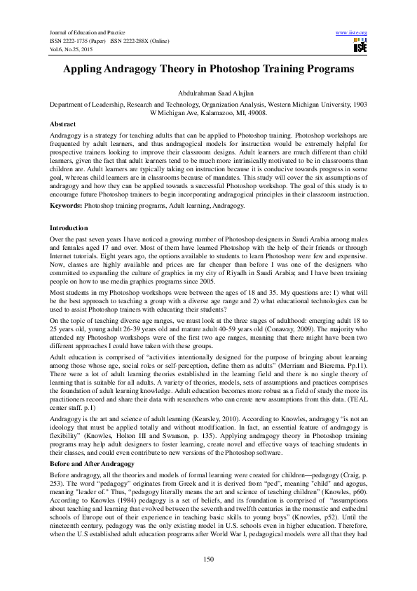 (PDF) Appling Andragogy Theory in Photoshop Training Programs