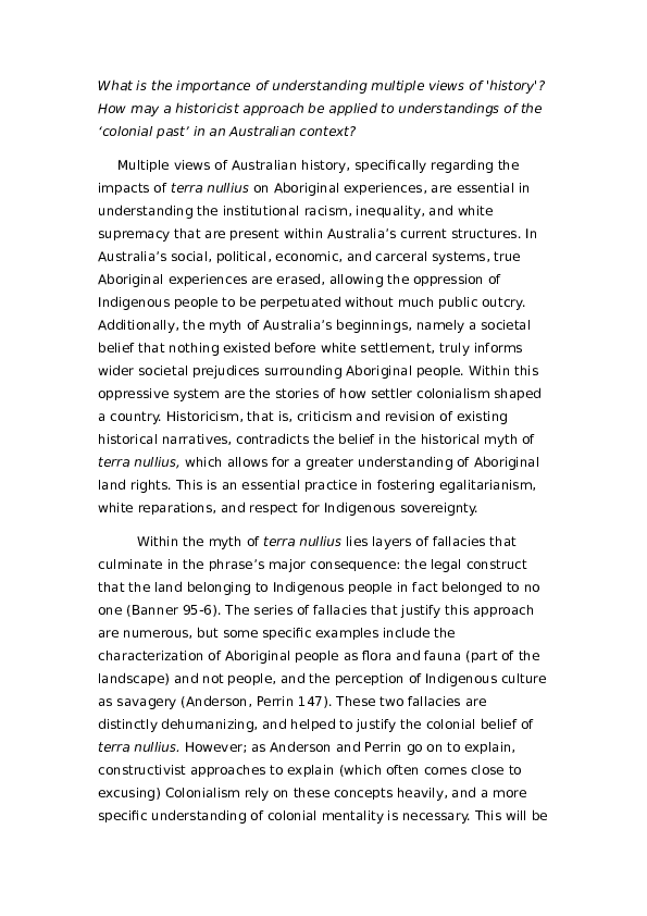 (DOC) Multiple perspectives on history and the falsehood of "terra nullius"