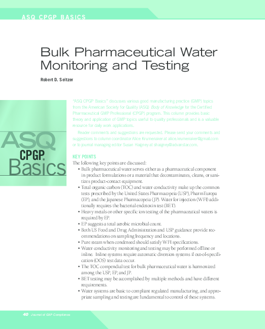 (PDF) Bulk Pharmaceutical Water Testing