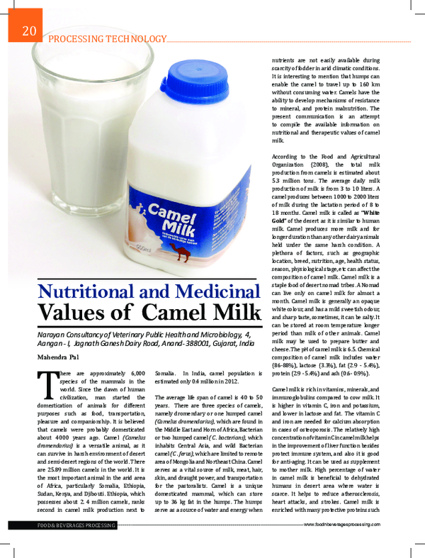 (PDF) Nutritional and Medicinal Values of Camel Milk