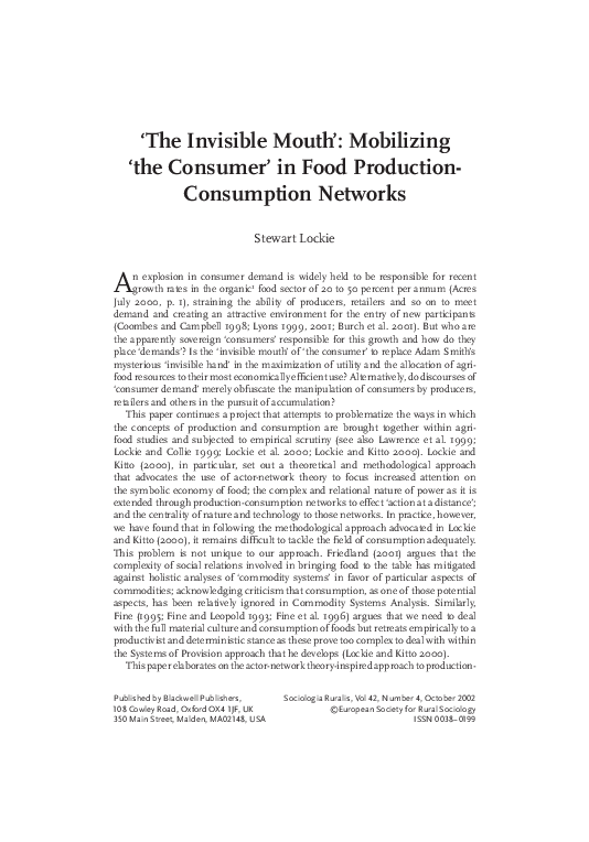 (PDF) The Invisible Mouth': Mobilizing 'the Consumer' in Food ...