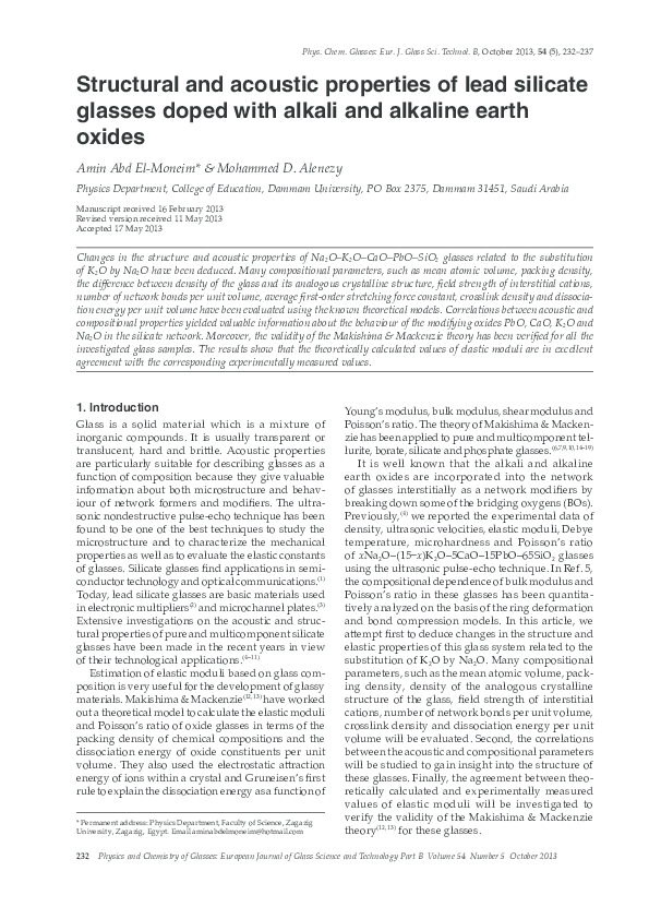 (PDF) Structural and acoustic properties of lead silicate glasses doped ...
