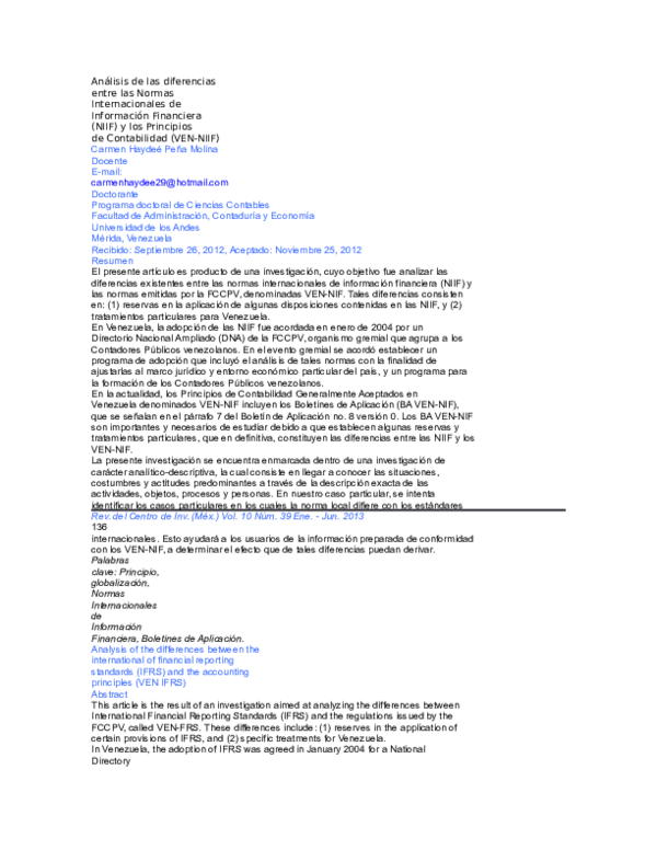 (DOC) Análisis de las diferencias entre las Normas Internacionales de ...