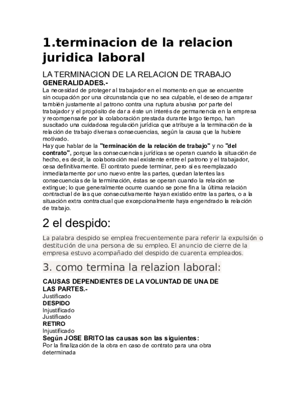 (DOC) terminacion de la relacion juridica laboral | Johandry Bellorin ...
