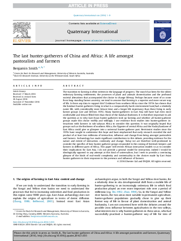 (PDF) Smith, B.W. 2018. The last hunter-gatherers of China and Africa ...