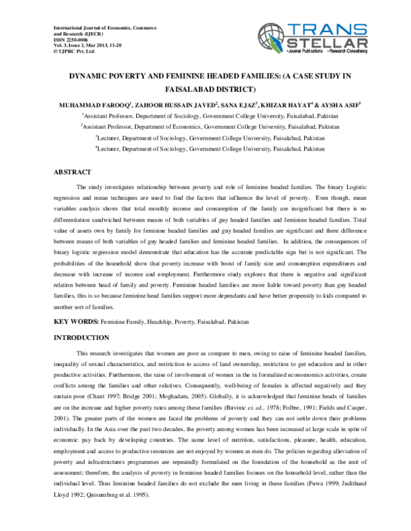(PDF) DYNAMIC POVERTY AND FEMININE HEADED FAMILIES: (A CASE STUDY IN ...