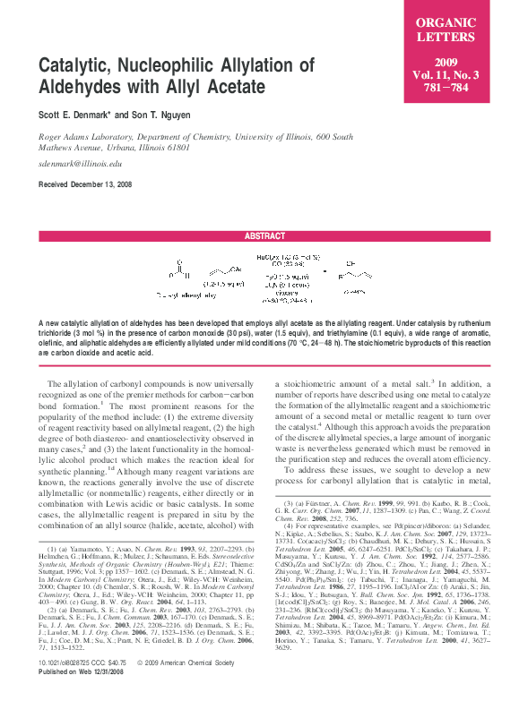 (PDF) Catalytic, Nucleophilic Allylation of Aldehydes with Allyl Acetate