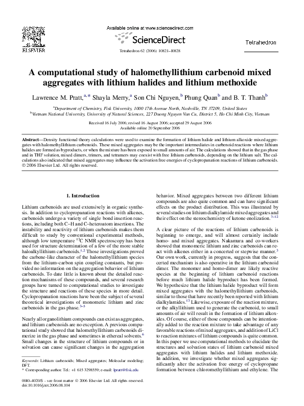 (PDF) A computational study of halomethyllithium carbenoid mixed ...