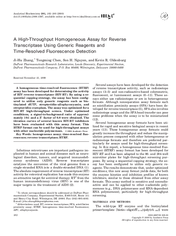 (PDF) A High-Throughput Homogeneous Assay for Reverse Transcriptase ...