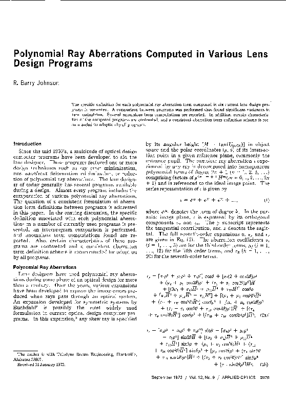 (PDF) Polynomial Ray Aberrations Computed in Various Lens Design Programs