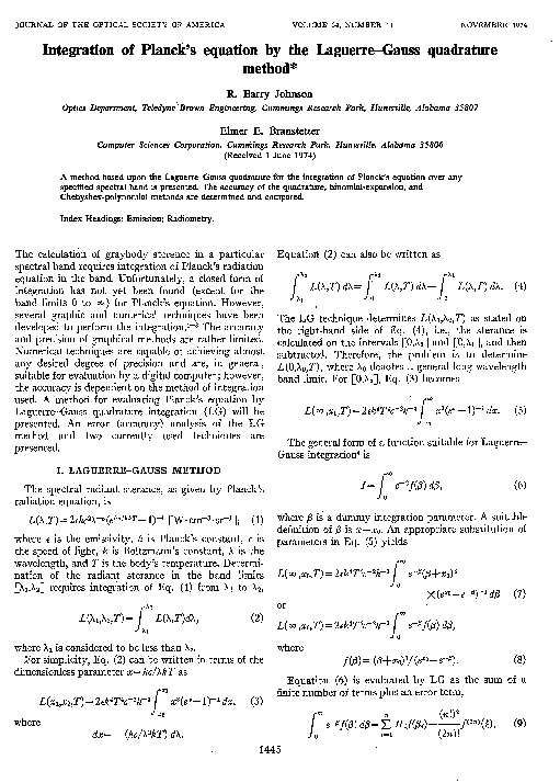 (PDF) Integration of Planck’s equation by the Laguerre-Gauss quadrature ...