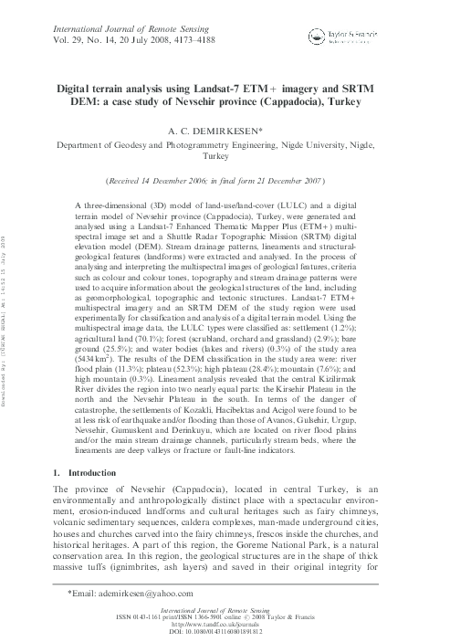 (PDF) Digital terrain analysis using Landsat‐7 ETM+ imagery and SRTM DEM: a case study of ...