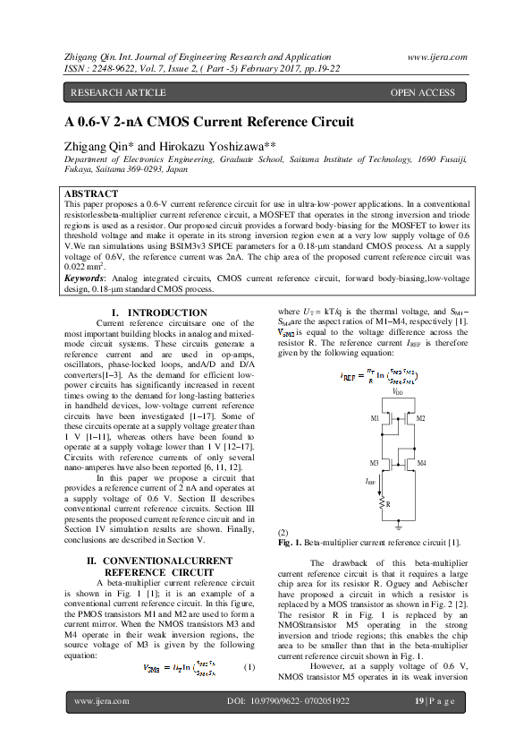 (PDF) A 0.6-V 2-nA CMOS Current Reference Circuit