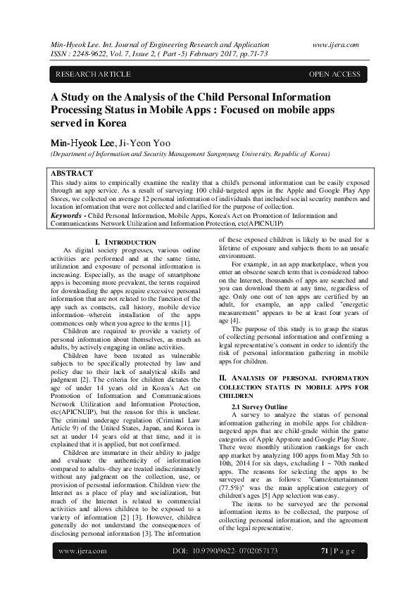 (PDF) A Study on the Analysis of the Child Personal Information ...