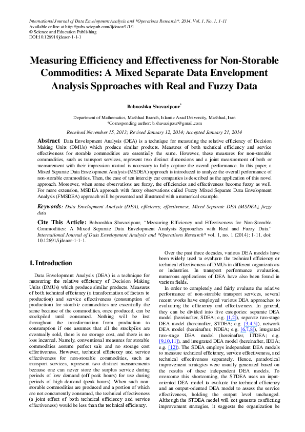 (PDF) Measuring Efficiency and Effectiveness for Non-Storable Commodities: A Mixed Separate Data ...
