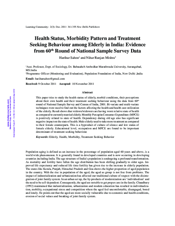(PDF) Health Status, Morbidity Pattern and Treatment Seeking Behaviour ...