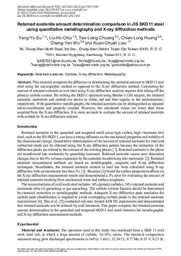 (PDF) Retained austenite amount determination comparison in JIS SKD11 ...