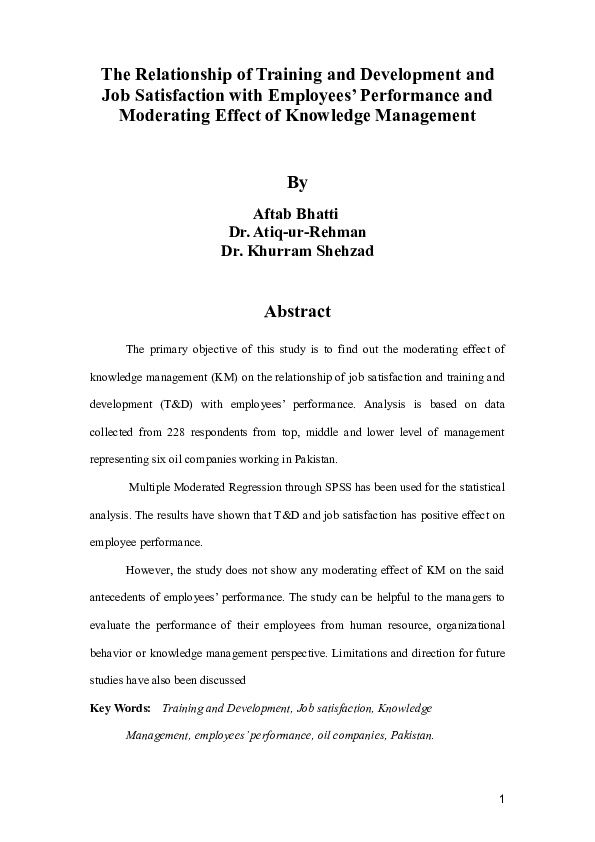 (DOC) The Relationship of Training and Development and Job Satisfaction with Employees ...