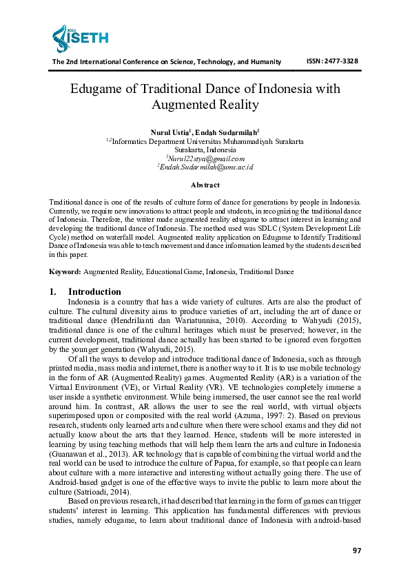 (PDF) Edugame of Traditional Dance of Indonesia with Augmented Reality