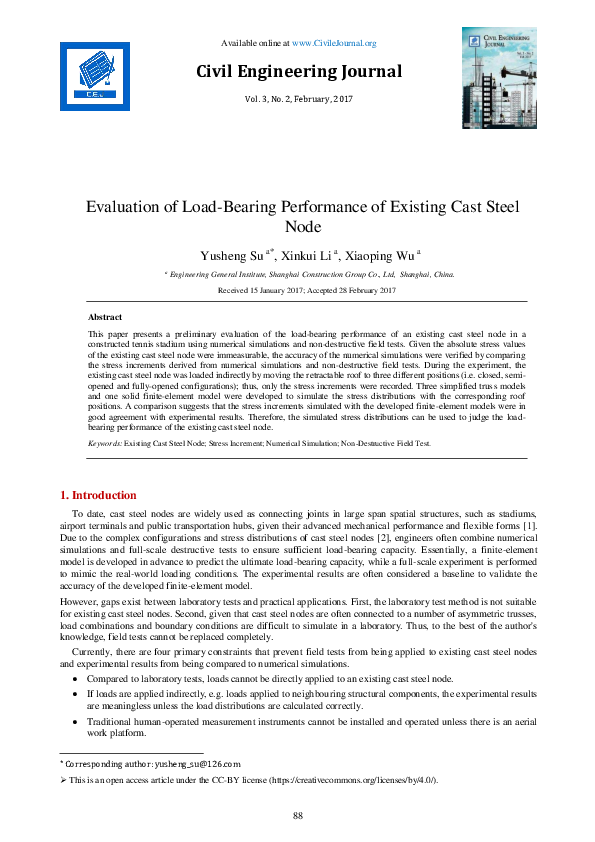 (PDF) Evaluation of Load-Bearing Performance of Existing Cast Steel Node