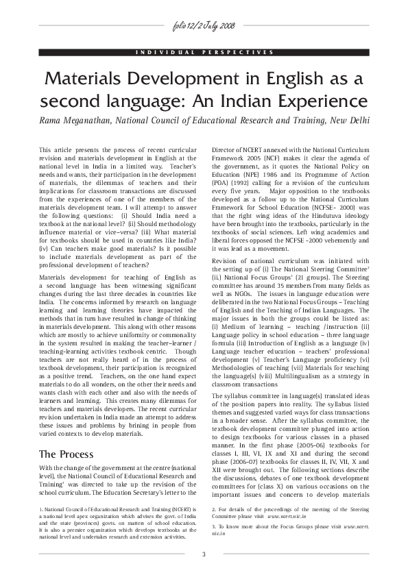(PDF) Materials Development in English as a Second Language: An Indian Experience