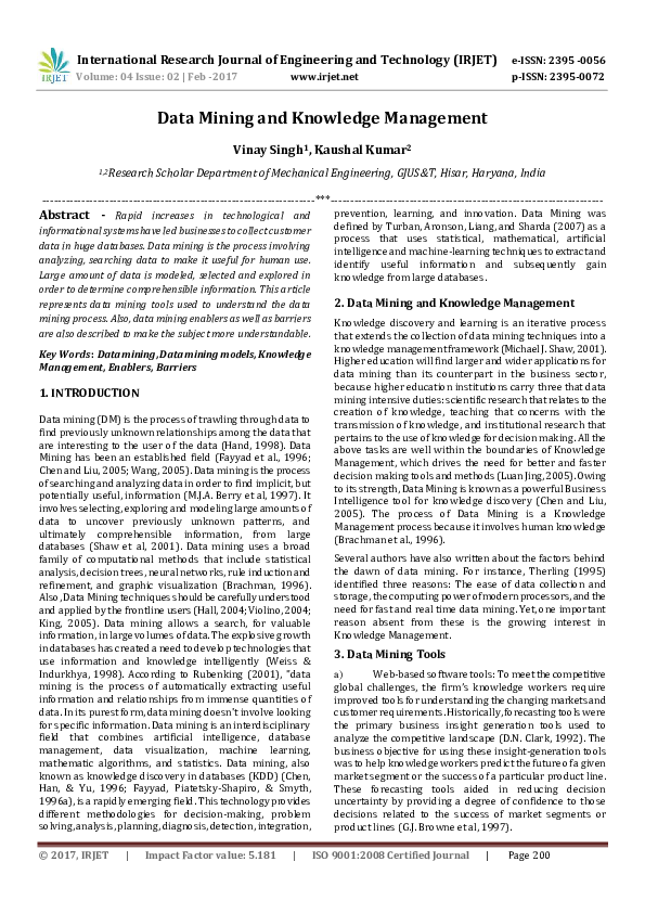 (PDF) Data Mining Tools and Knowledge Management