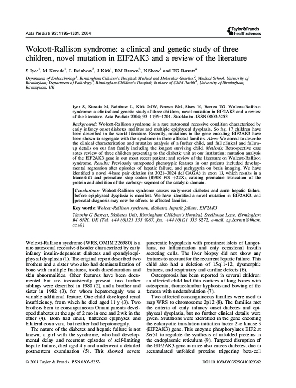 (PDF) Wolcott-Rallison syndrome: a clinical and genetic study of three ...