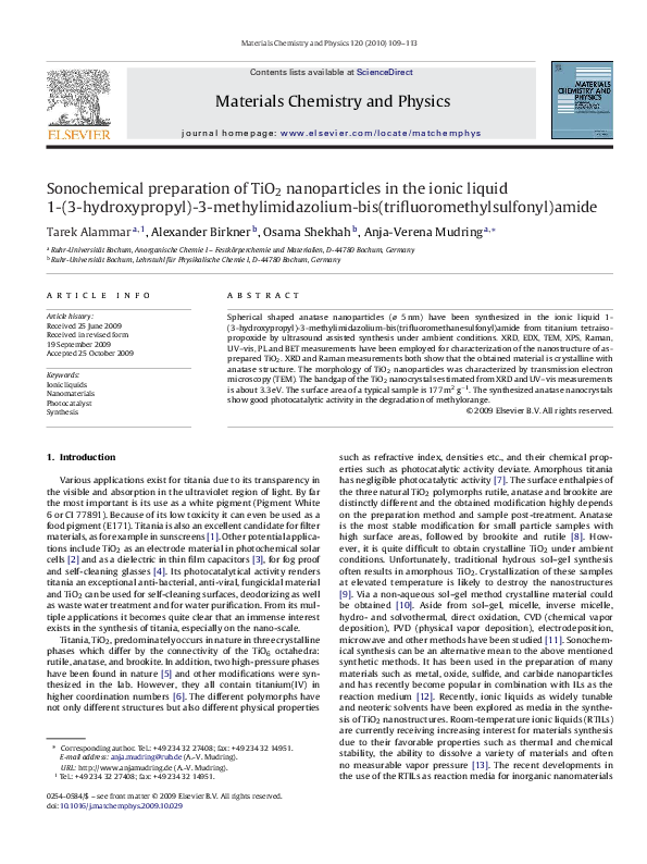 (PDF) Sonochemical preparation of TiO2 nanoparticles in the ionic ...