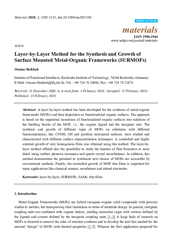(PDF) Layer-by-Layer Method for the Synthesis and Growth of Surface ...