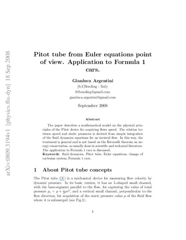 (PDF) Pitot tube from Euler equations point of view. Application to ...