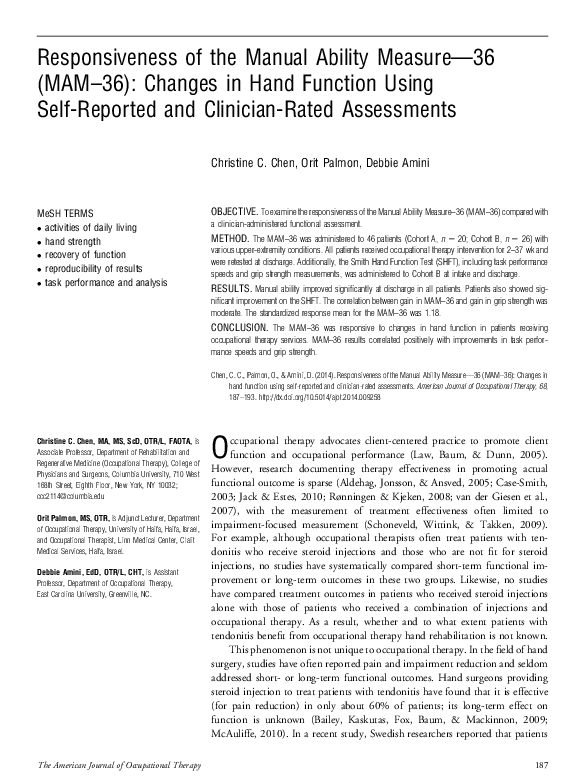 (PDF) Responsiveness of the Manual Ability Measure--36 (MAM-36 ...