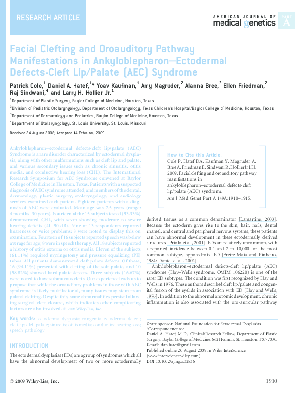 (PDF) Facial clefting and oroauditory pathway manifestations in ...
