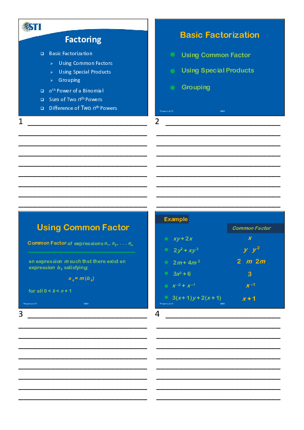 (PDF) Factoring Using Common Factors Basic Factorization