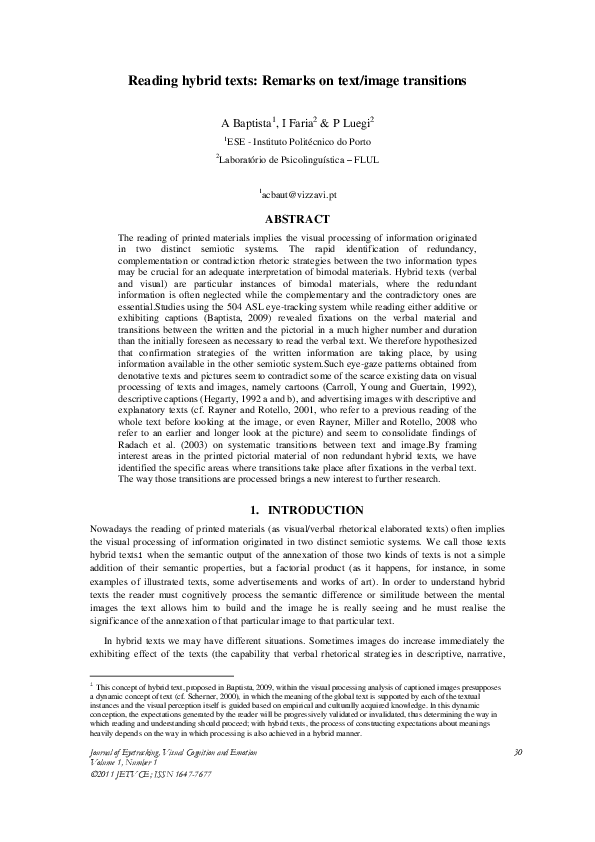 (PDF) Reading hybrid texts: Remarks on text/image transitions