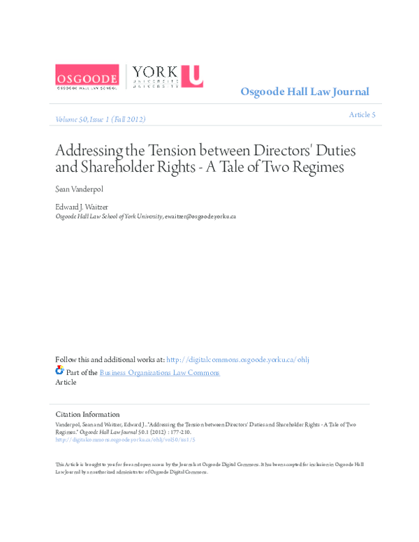 (PDF) Addressing the Tension between Directors' Duties and Shareholder ...
