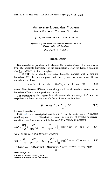 (PDF) An inverse eigenvalue problem for a general convex domain
