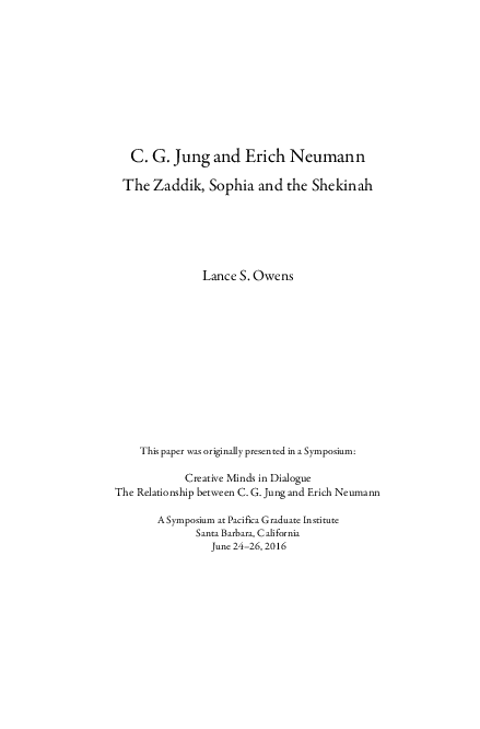 (PDF) C. G. Jung and Erich Neumann: The Zaddik, Sophia, and the ...