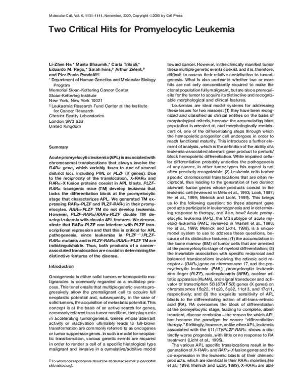 (PDF) Two Critical Hits for Promyelocytic Leukemia